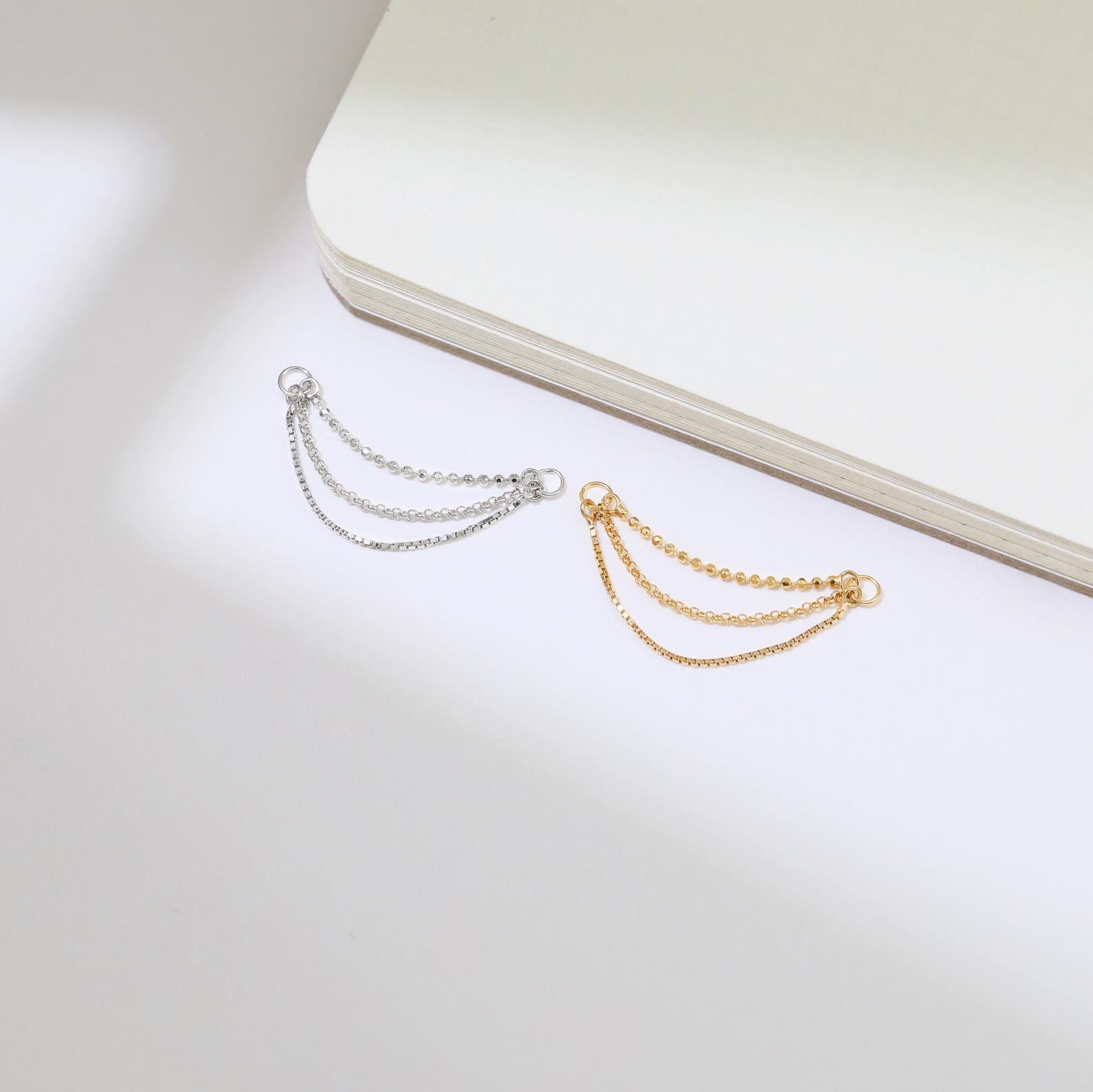 Triple Layer Piercing Chain Attachment Sterling Silver Multi Chain ...