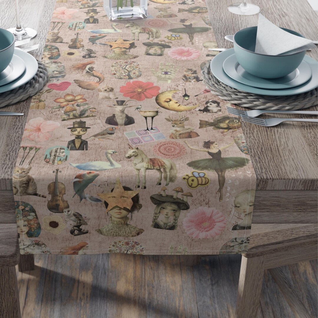 Whimsigoth Collage Table Runner Whimsical Vintage Art Home Decor ...