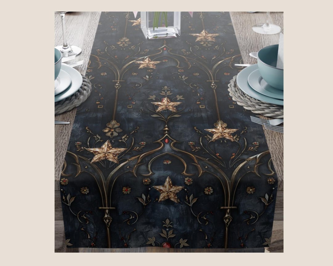 Romantic Goth Black Gold Star Table Runner Dark Decor Whimsigoth Home ...