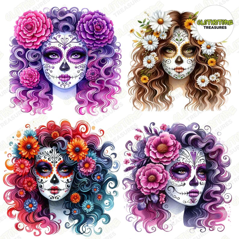30 Watercolor La Catrina Bundle Clipart, Dia De Los Muertos Clipart ...