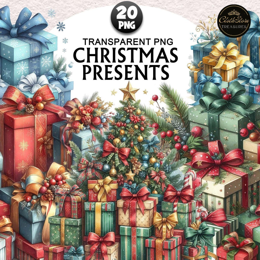 20 Watercolor Christmas Presents Clipart, Christmas Gifts Png Bundle ...