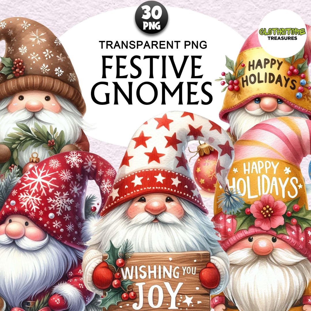 30 Watercolor Festive Gnomes Clipart, Christmas Gnomes Png Bundle ...