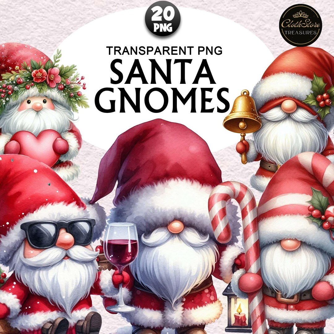 20 Watercolor Santa Christmas Gnomes Clipart, Gnomes Santa Claus Png ...