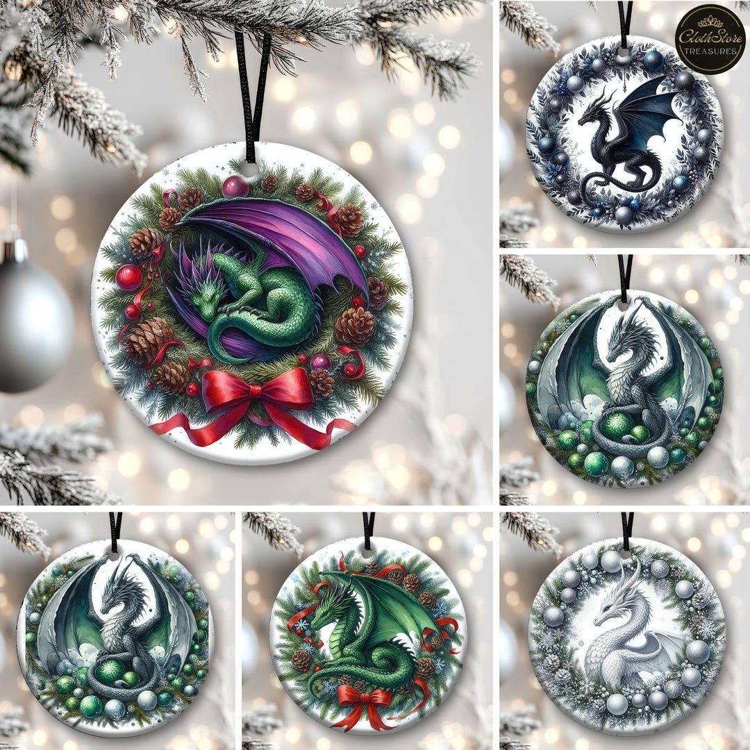 20 Christmas Dragons Ornament Png, Holiday Dragons Ornament Png Bundle ...
