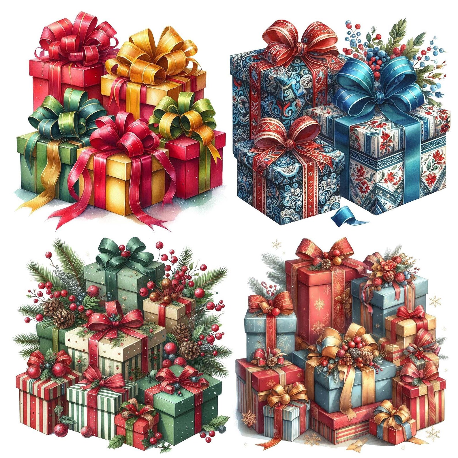 20 Watercolor Christmas Presents Clipart, Christmas Gifts Png Bundle ...