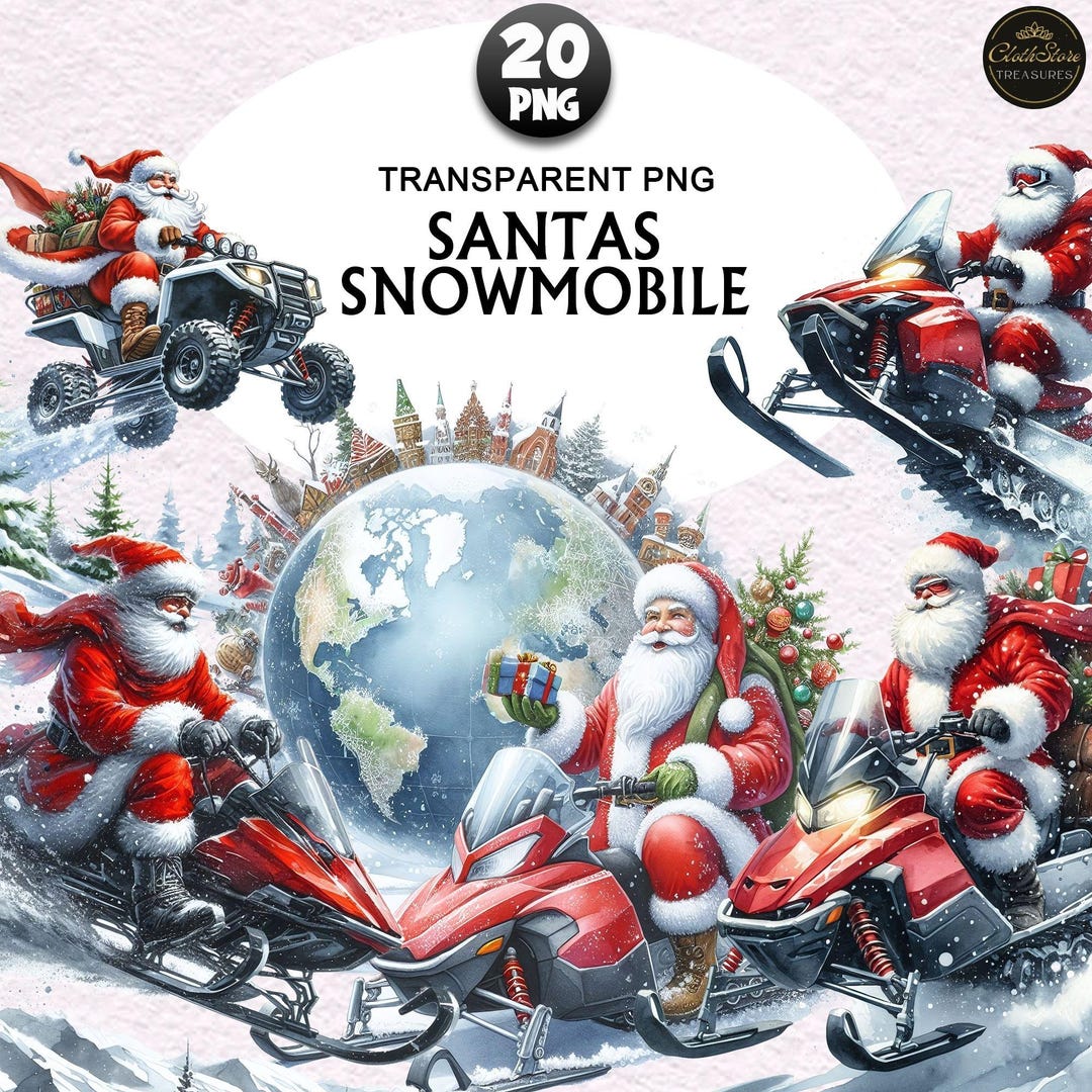20 Watercolor Santas Snowmobile Clipart, Christmas Santa Snowmobile Png ...
