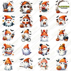 60 Watercolor Cute Ghost Clipart Bundle, Cute Ghost Clipart, Pumpkin ...