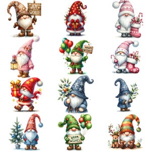 30 Watercolor Festive Gnomes Clipart, Christmas Gnomes Png Bundle ...