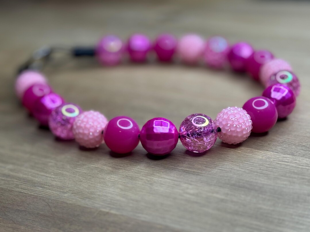 Pink Beaded Dog Collar, Bead Dog Collar, Bubblegum Beaded Dog Collar ...