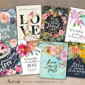 Printable LOVE VERSES #1 Instant Download Eight 2.5"x3.5" Size Greeting ...