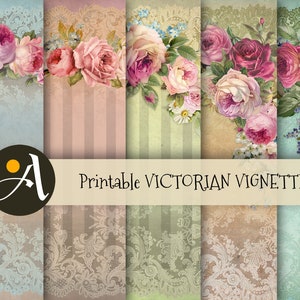 Printable Digital Papers VICTORIAN VIGNETTES 5 Large Sheets for Craft ...