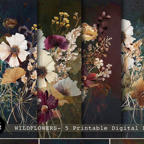 Printable Digital Papers WILDFLOWERS 5 Large Sheets for - Etsy