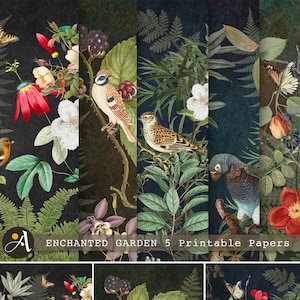 Printable Digital Papers ENCHANTED GARDEN 5 Large Sheets for Craft ...