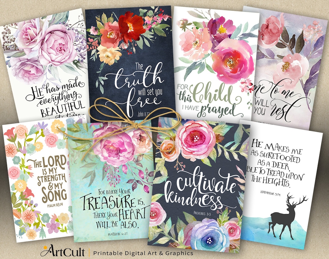 Printable BIBLE VERSES TAGS Scripture Art, Eight 2.5"x3.5" Size Cards ...