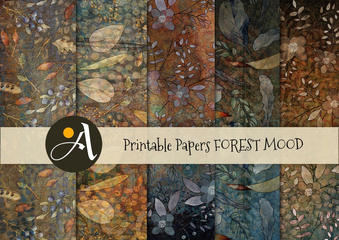 Printable Digital Papers FOREST MOOD, 5 Large Sheets for Craft and Art ...