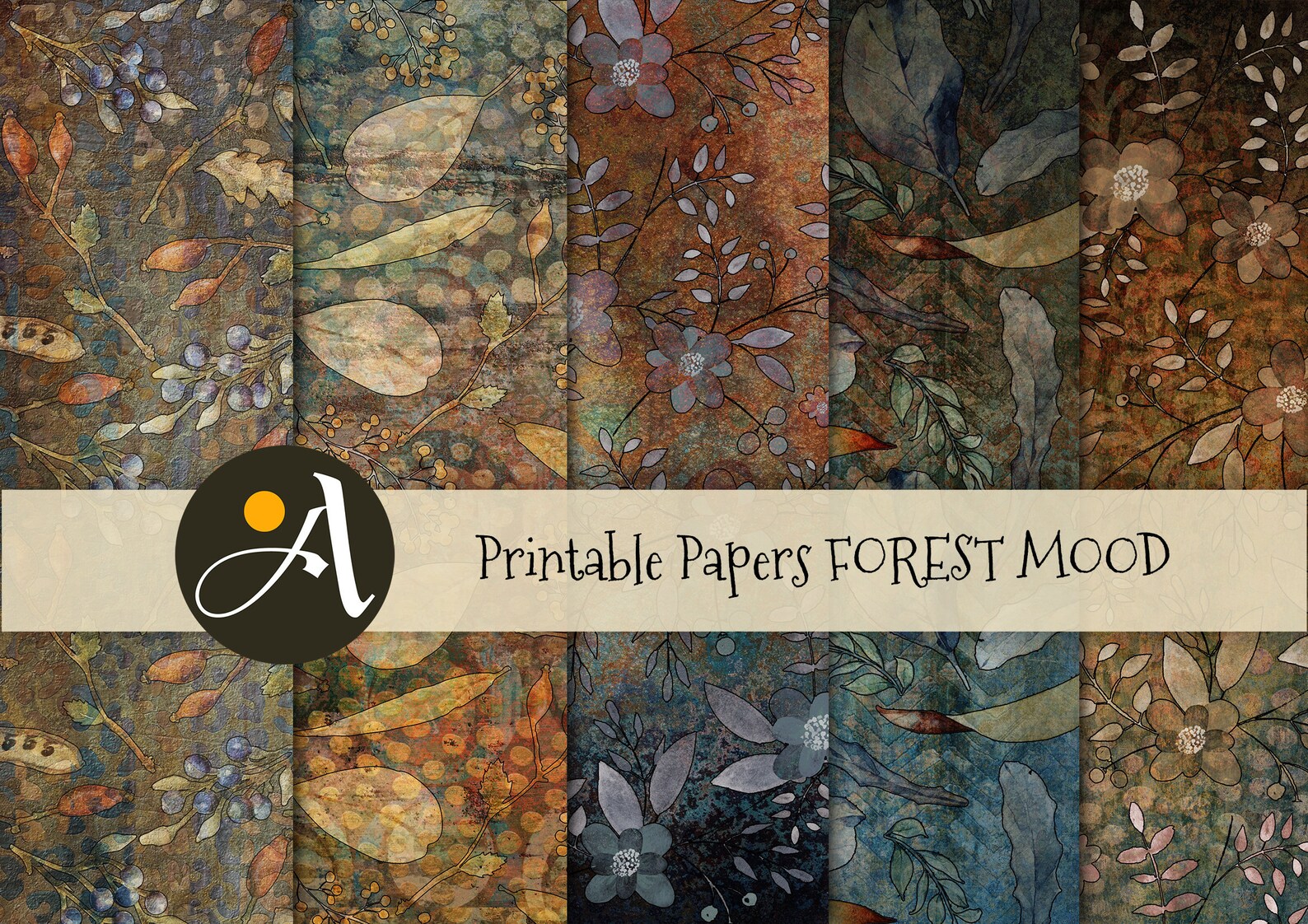 Printable Digital Papers FOREST MOOD 5 Large Sheets for Craft | Etsy