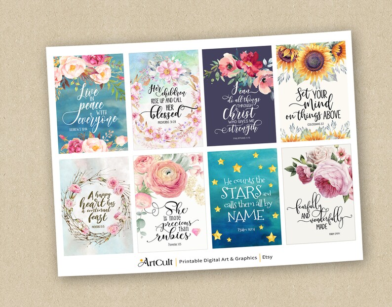 Printable BIBLE VERSES TAGS Scripture Art Eight - Etsy