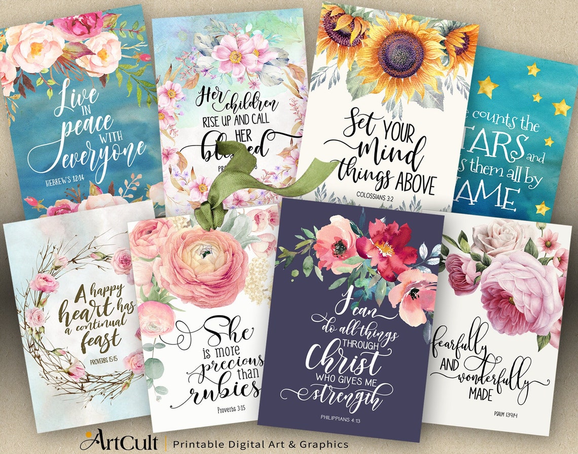 Printable BIBLE VERSES TAGS Scripture Art Eight - Etsy