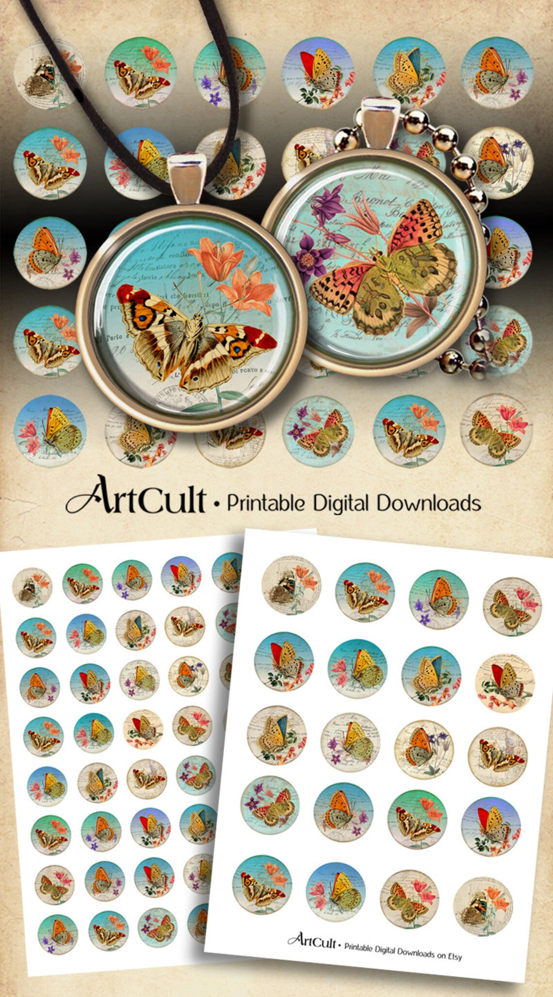 1 Inch 25mm 1.5 Inch Size Printable Images SHABBY - Etsy