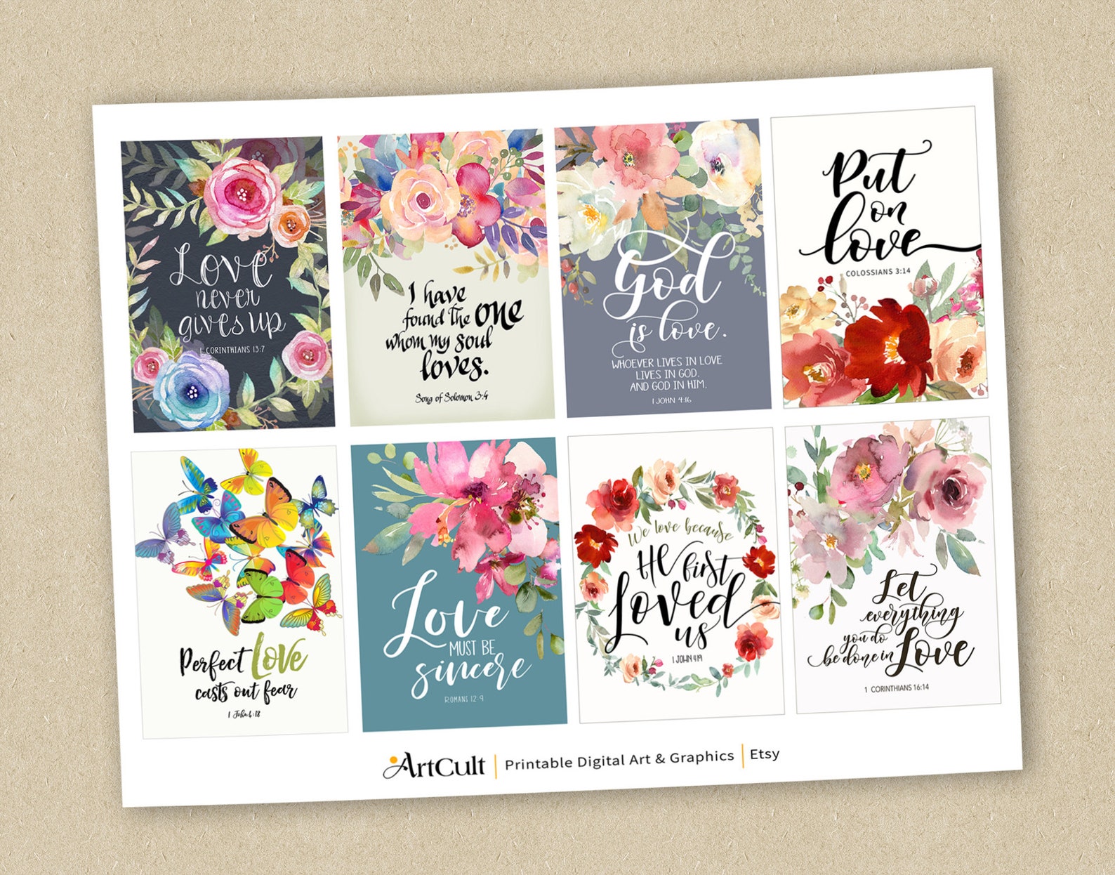 Printable Instant Download Eight Gift Tags LOVE VERSES 2 - Etsy