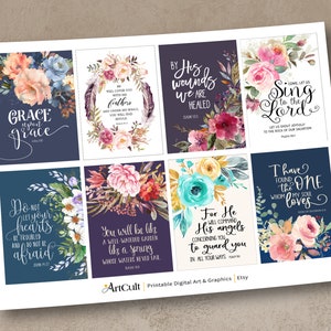 Printable BIBLE VERSES TAGS Scripture Art, Eight 2.5"x3.5" Size Cards ...