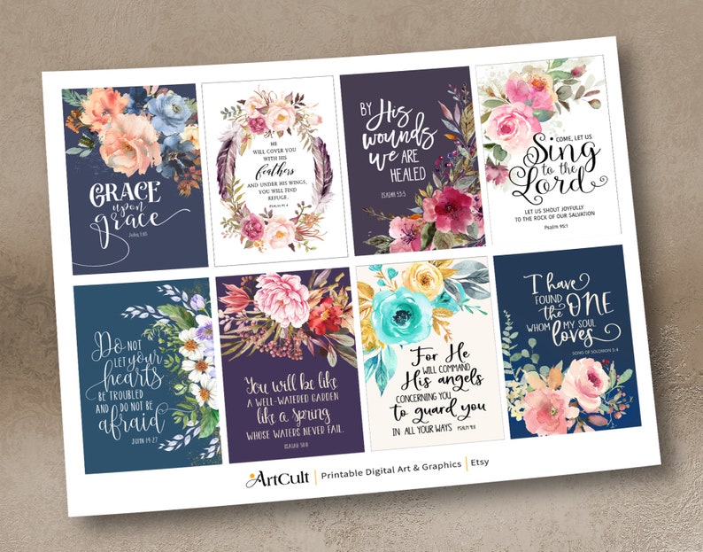 Printable BIBLE VERSES TAGS Scripture Art Eight - Etsy