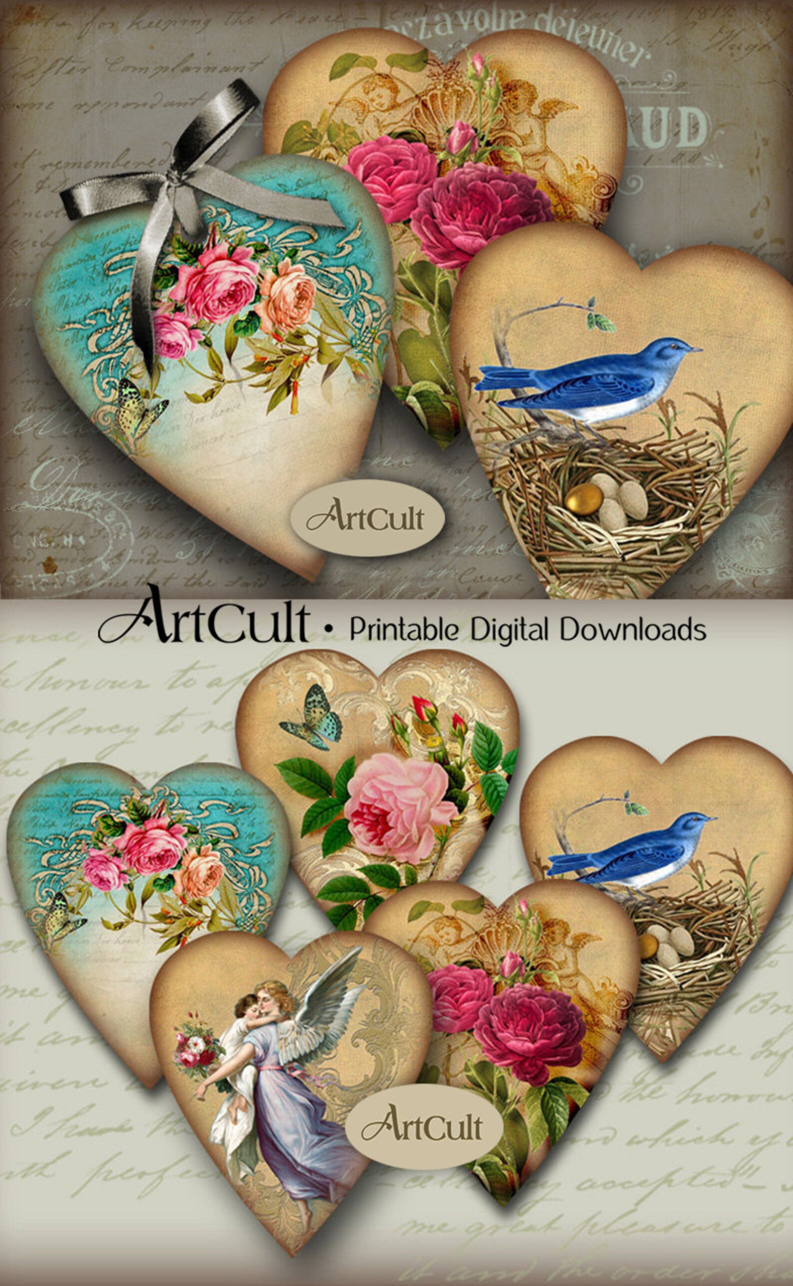 Printable Download HEART GIFT TAGS No3. Digital Collage Sheet - Etsy