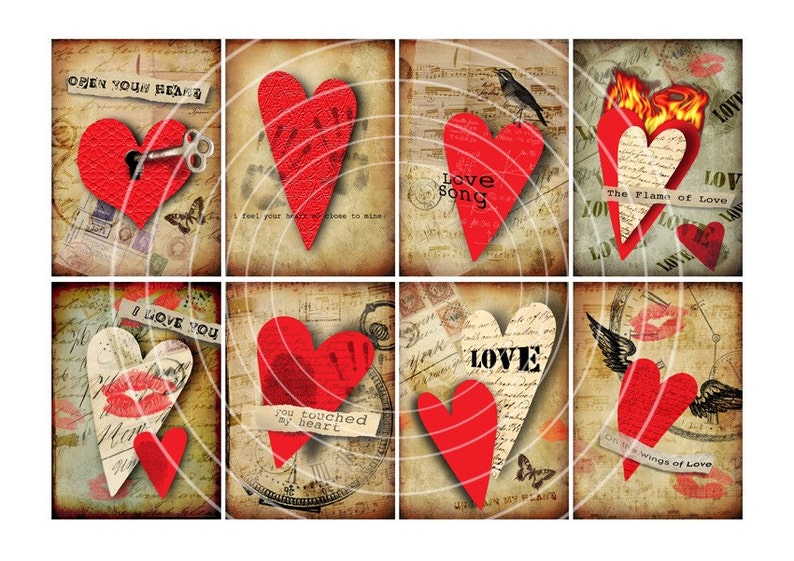 Huge Love Hearts T Tags Digital Collage Sheet Valentine Etsy