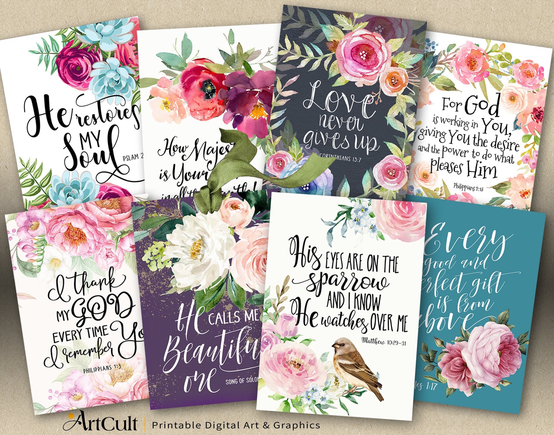 Printable BIBLE VERSES TAGS Scripture Art Eight - Etsy