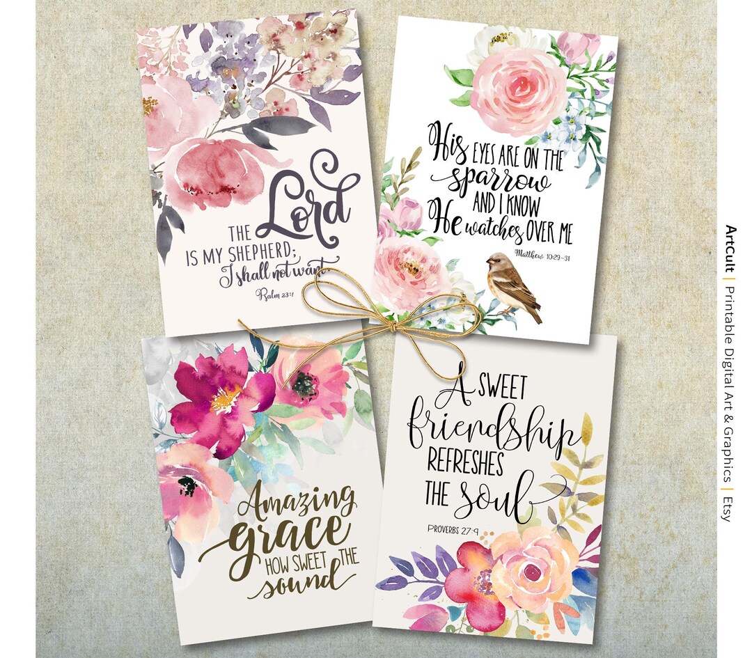 Christian Floral Bible Verse Printable Set, 5x7 Watercolor Scripture ...