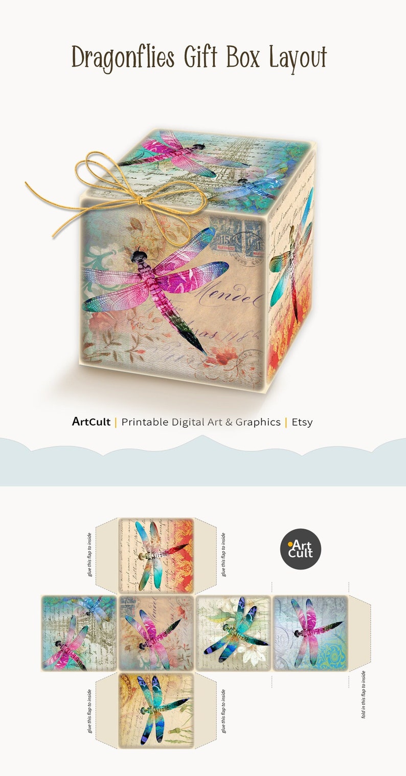 Printable Gift Box DRAGONFLIES Instant Digital Download - Etsy