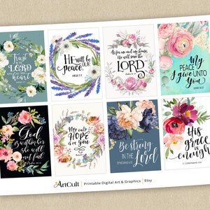 Printable BIBLE VERSES TAGS Scripture Art, Eight 2.5"x3.5" Size Cards ...