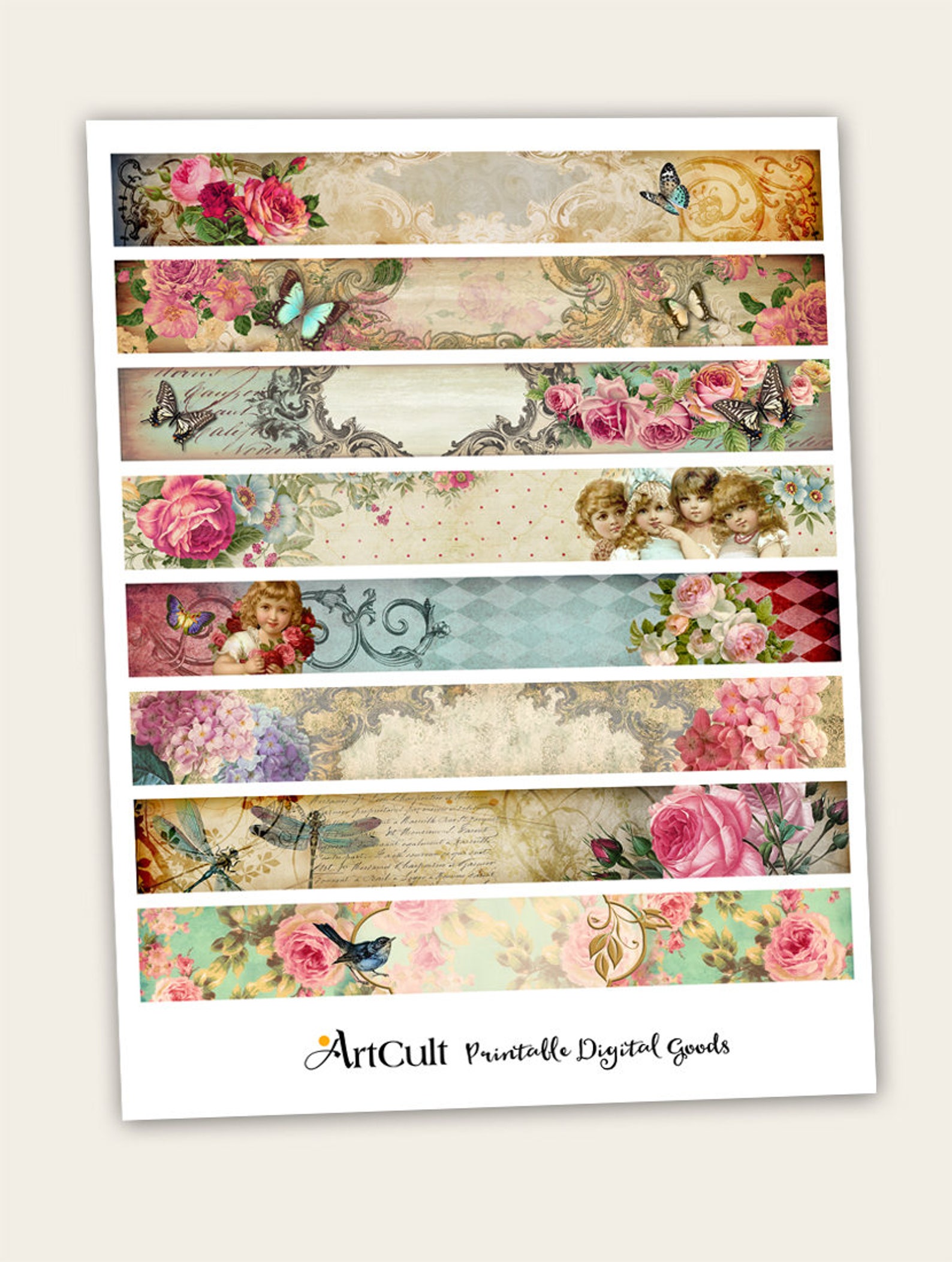 8 Printable ROMANTIC ART STRIPS 3 Multipurpose Victorian - Etsy