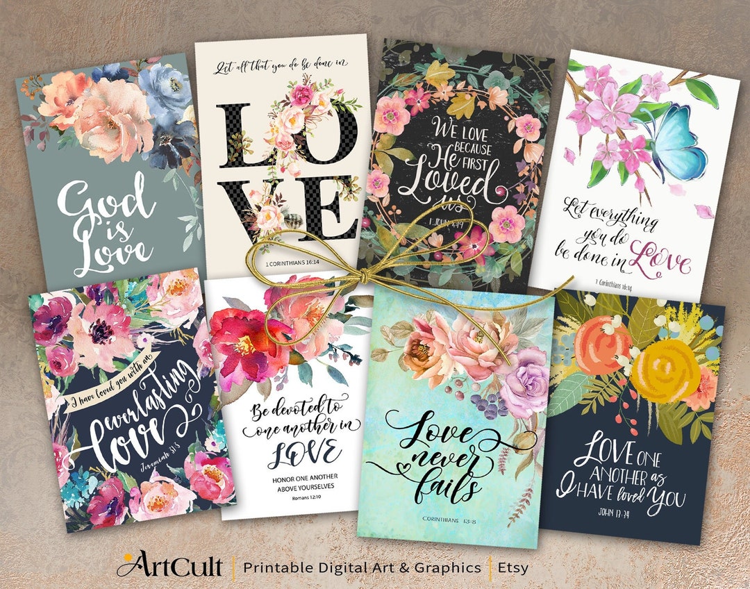 Printable LOVE VERSES #1 Instant Download Eight 2.5"x3.5" Size Greeting ...