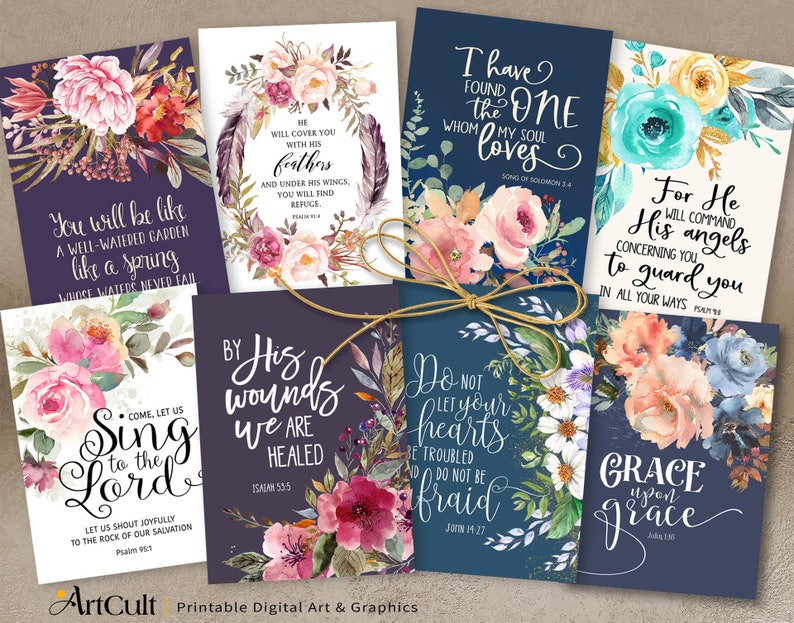 Printable BIBLE VERSES TAGS Scripture Art Eight - Etsy