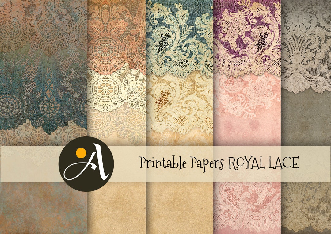 Printable Digital Papers ROYAL LACE, 5 Large Sheets for Craft Art ...