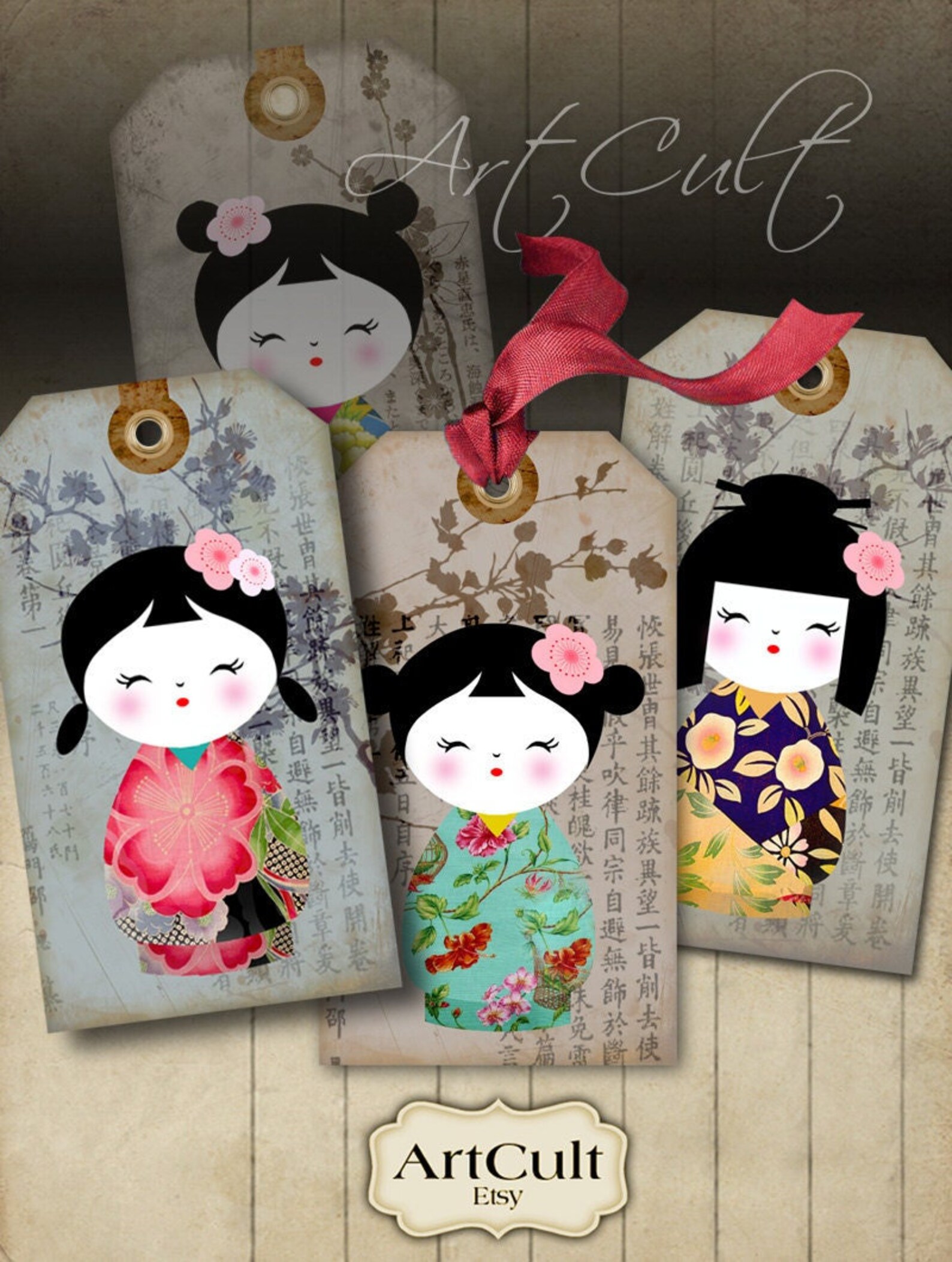 Printable Download KOKESHI GIFT TAGS Traditional Japanese - Etsy