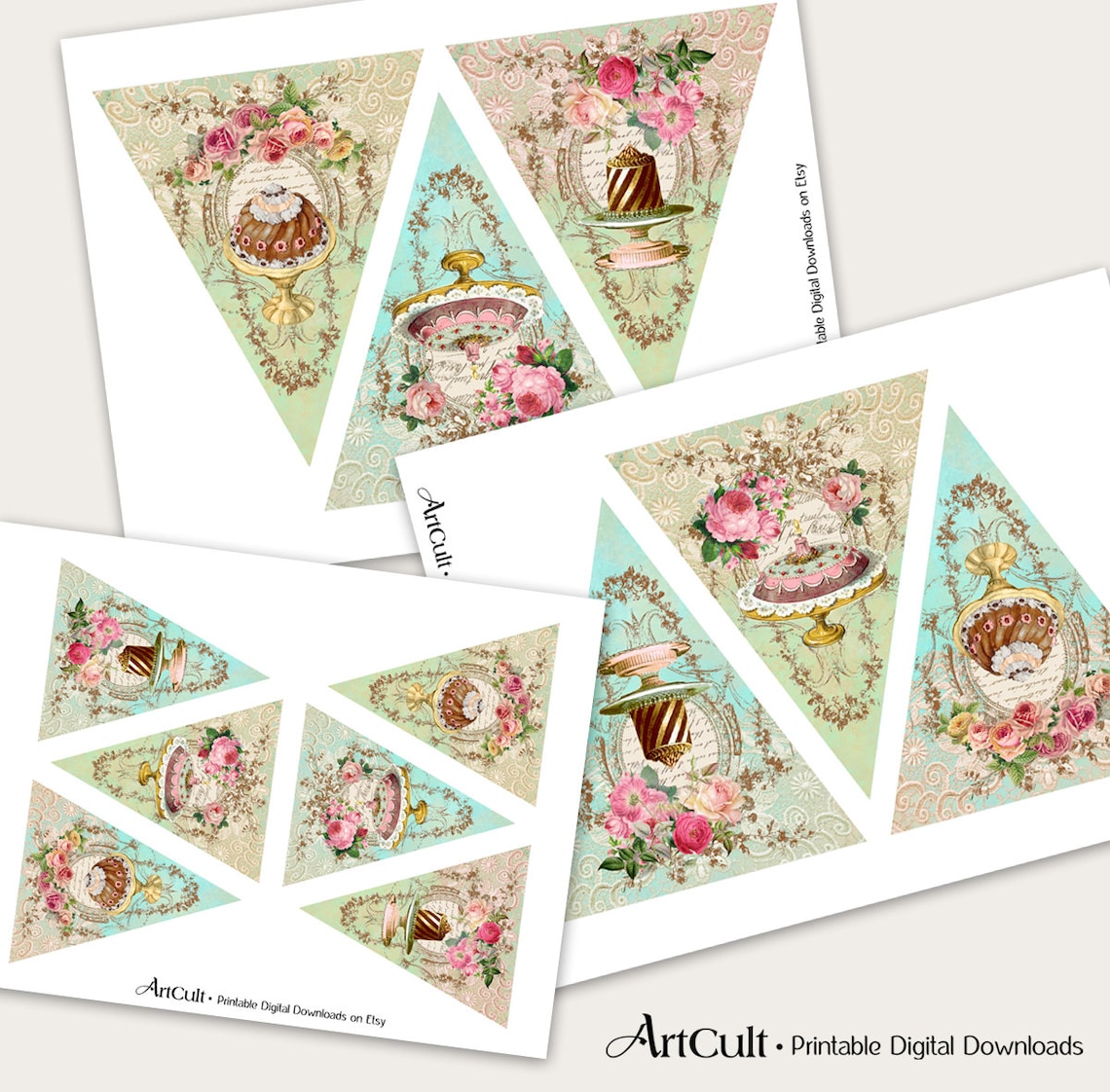 Printable Party Pennants VICTORIAN CONFECTIONERY Triangle - Etsy