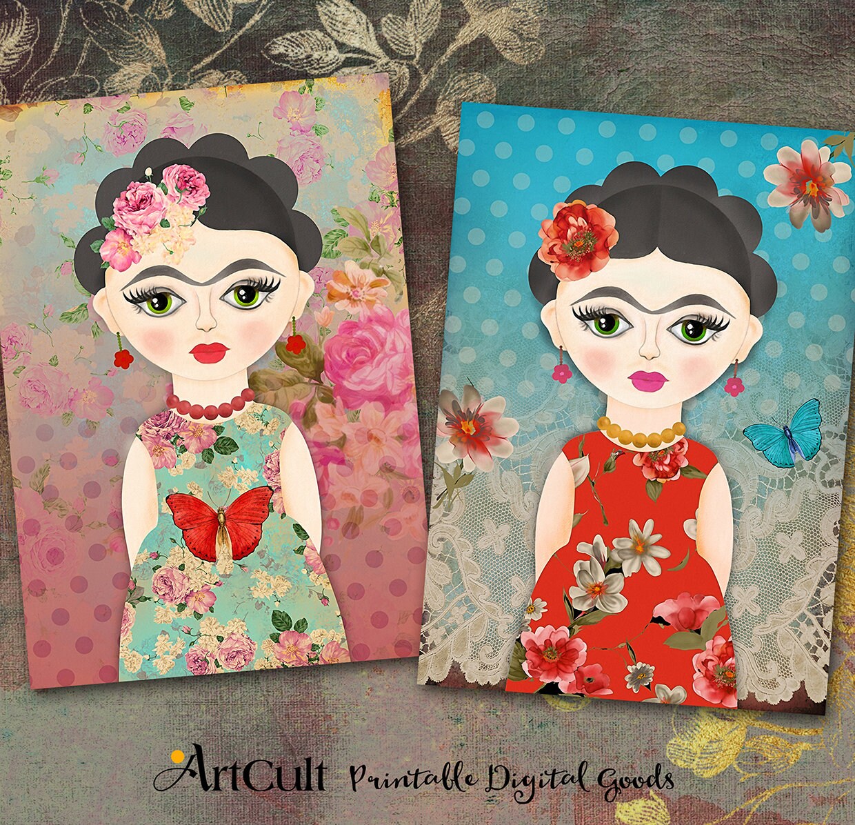 Four Printable 5x7 Inch Images LITTLE FRIDA Set 2 Instant | Etsy