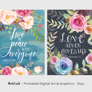 Bible Verses 18 LARGE PRINTABLE ARTWORKS Set #2 - Instant Digital ...