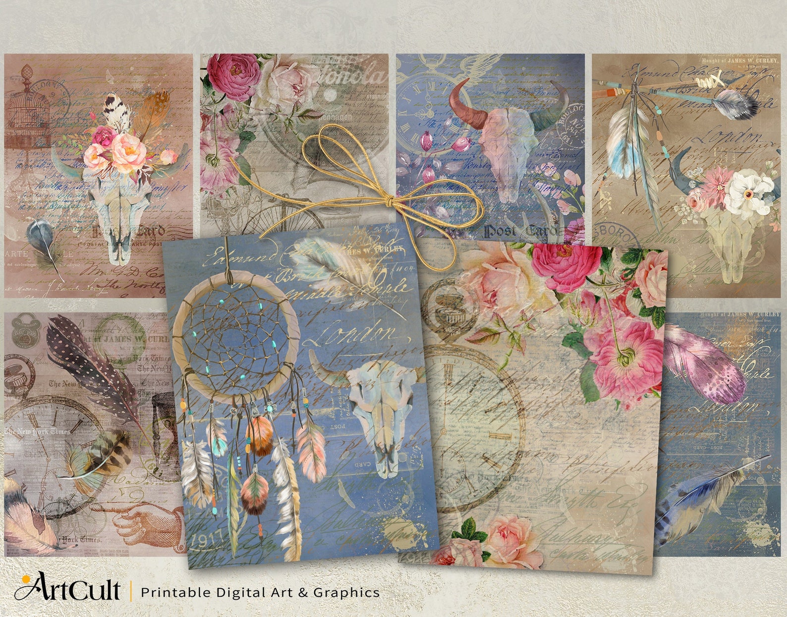 Printable BUNDLE Set of 8 Unique BOHO CHIC Large - Etsy