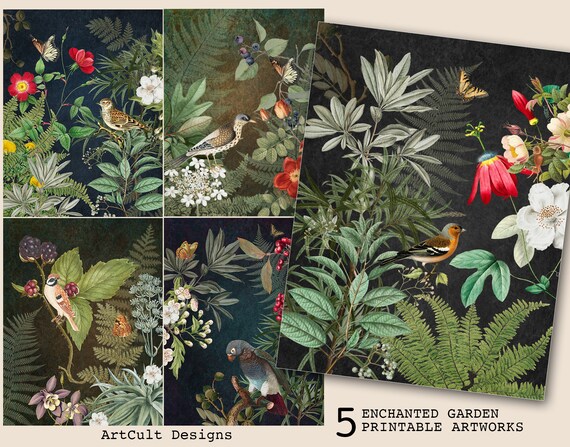 Printable Digital Papers ENCHANTED GARDEN 5 Large Sheets for - Etsy