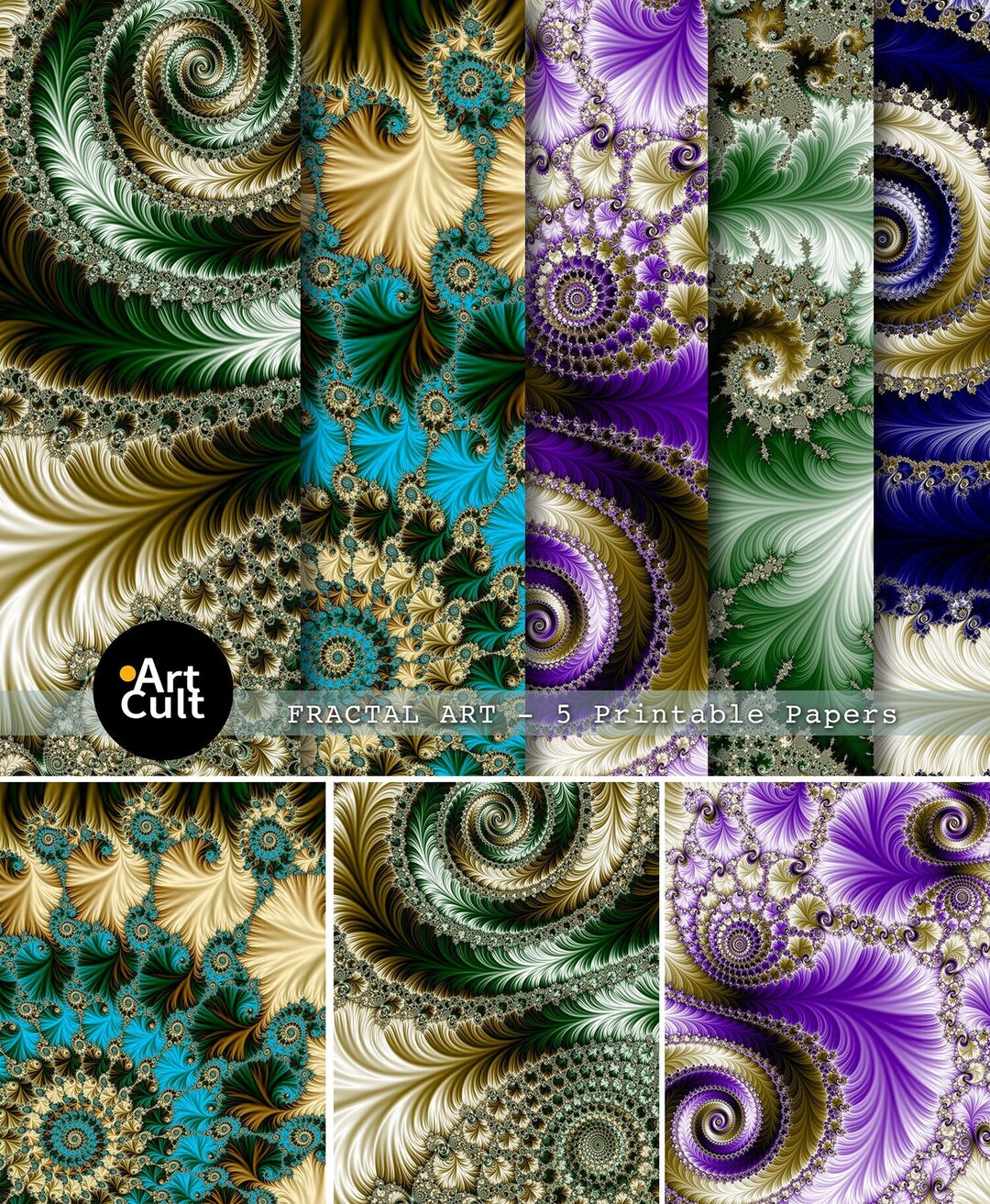 Printable Digital Papers FRACTAL ART 5 Large Sheets for - Etsy