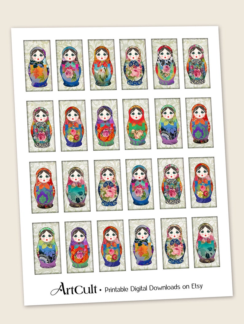 1x2 Inch MATRYOSHKA Digital Collage Sheet Printable Download | Etsy