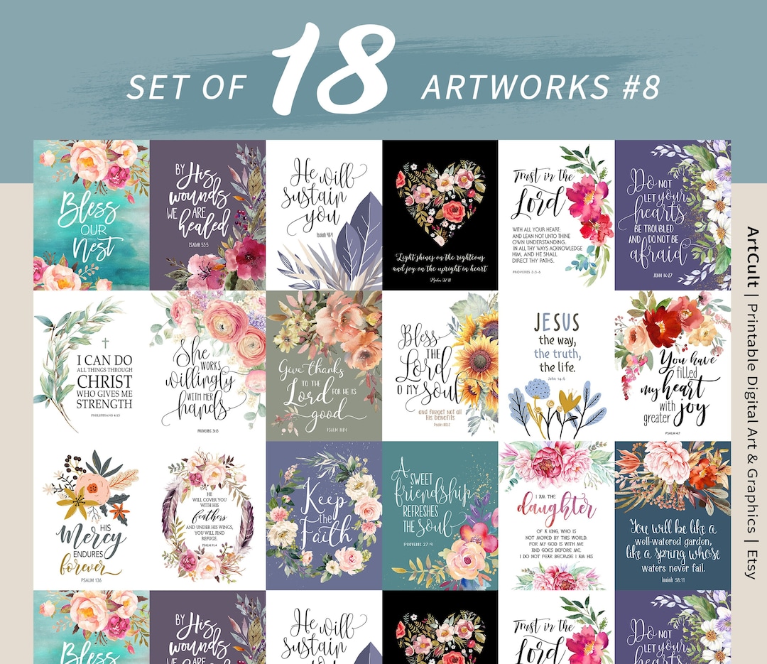 Bible Verses 18 LARGE PRINTABLE ARTWORKS Set 8 Instant Digital Download ...