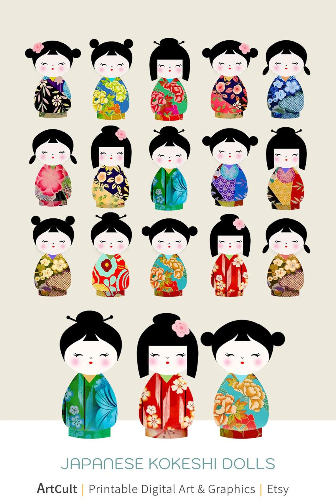 Kokeshi Dolls Printable Art, PNG JPG, Craft Projects (digital Download ...