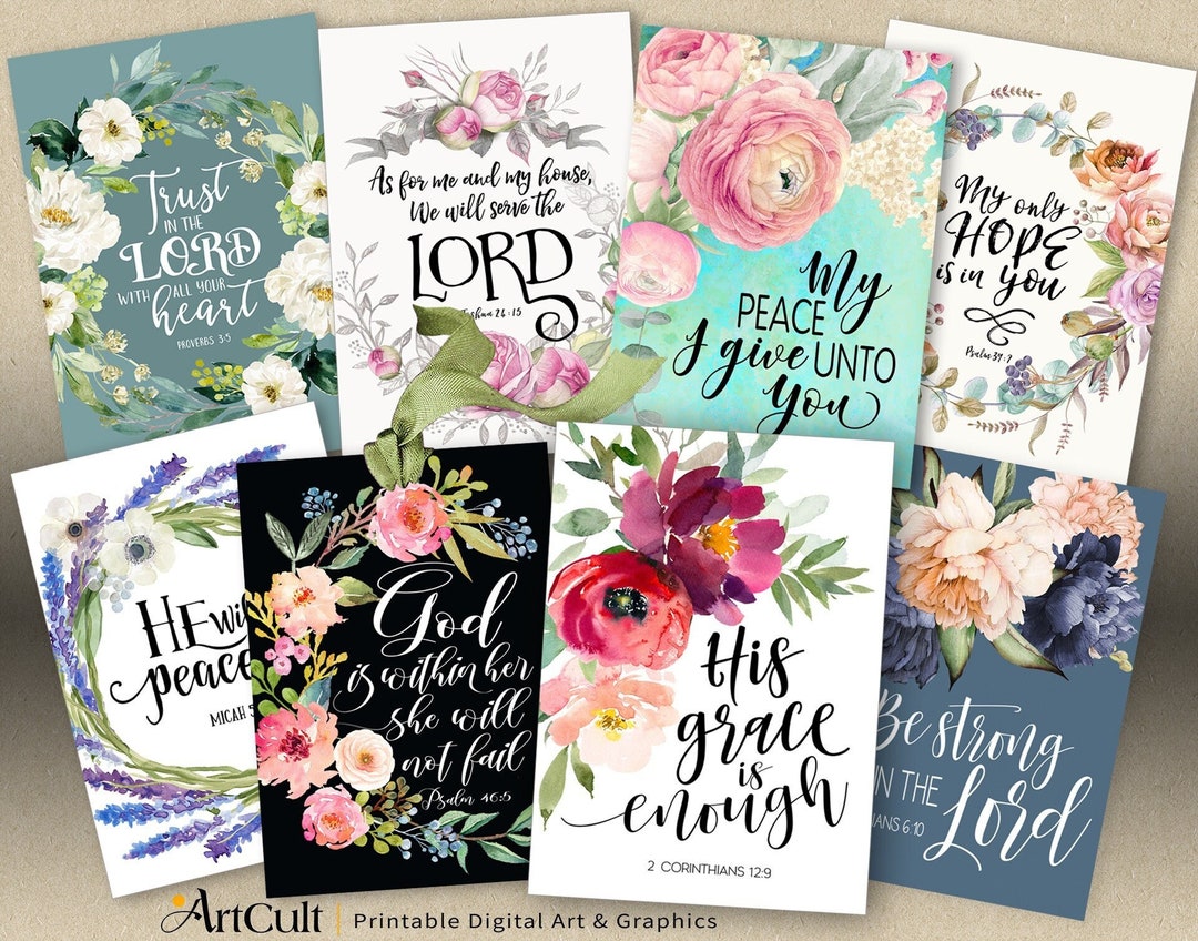 Printable BIBLE VERSES TAGS Scripture Art, Eight 2.5"x3.5" Size Cards ...