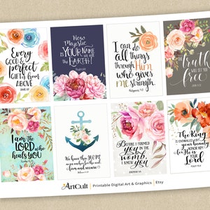 Printable BIBLE VERSES TAGS Scripture Art, Eight 2.5"x3.5" Size Cards ...