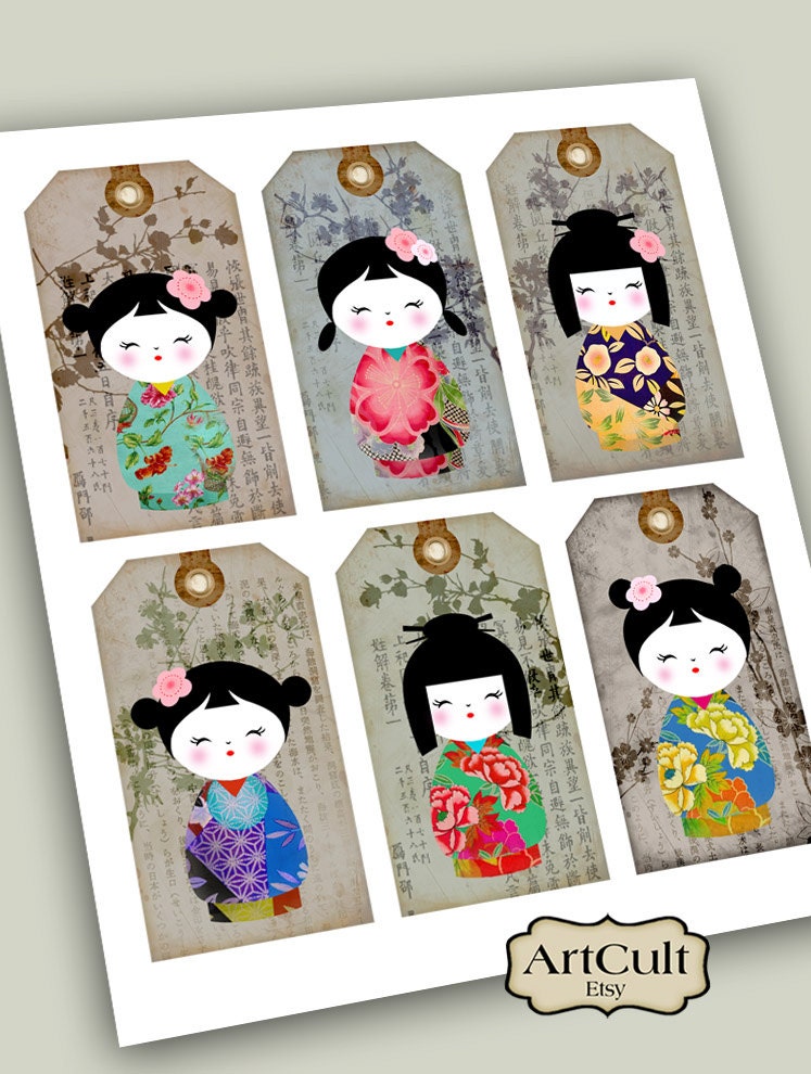 Printable Download KOKESHI GIFT TAGS Traditional Japanese - Etsy