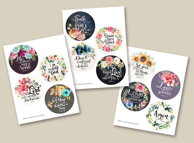 Floral Bible Verse Circle Images, 4'" for Craft, Journaling, Coasters ...